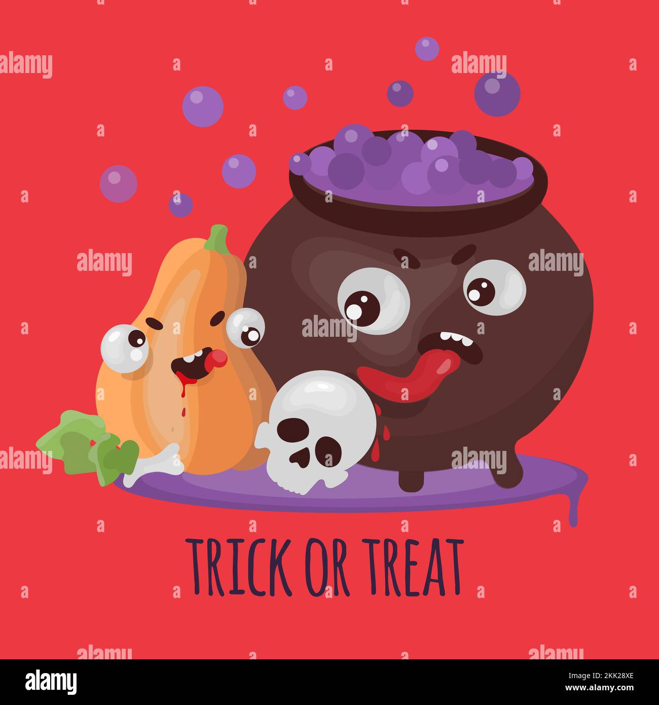 HUNGRY PUMPKIN Halloween Mystic Animal Funny Flat Design Cartoon Hand ...