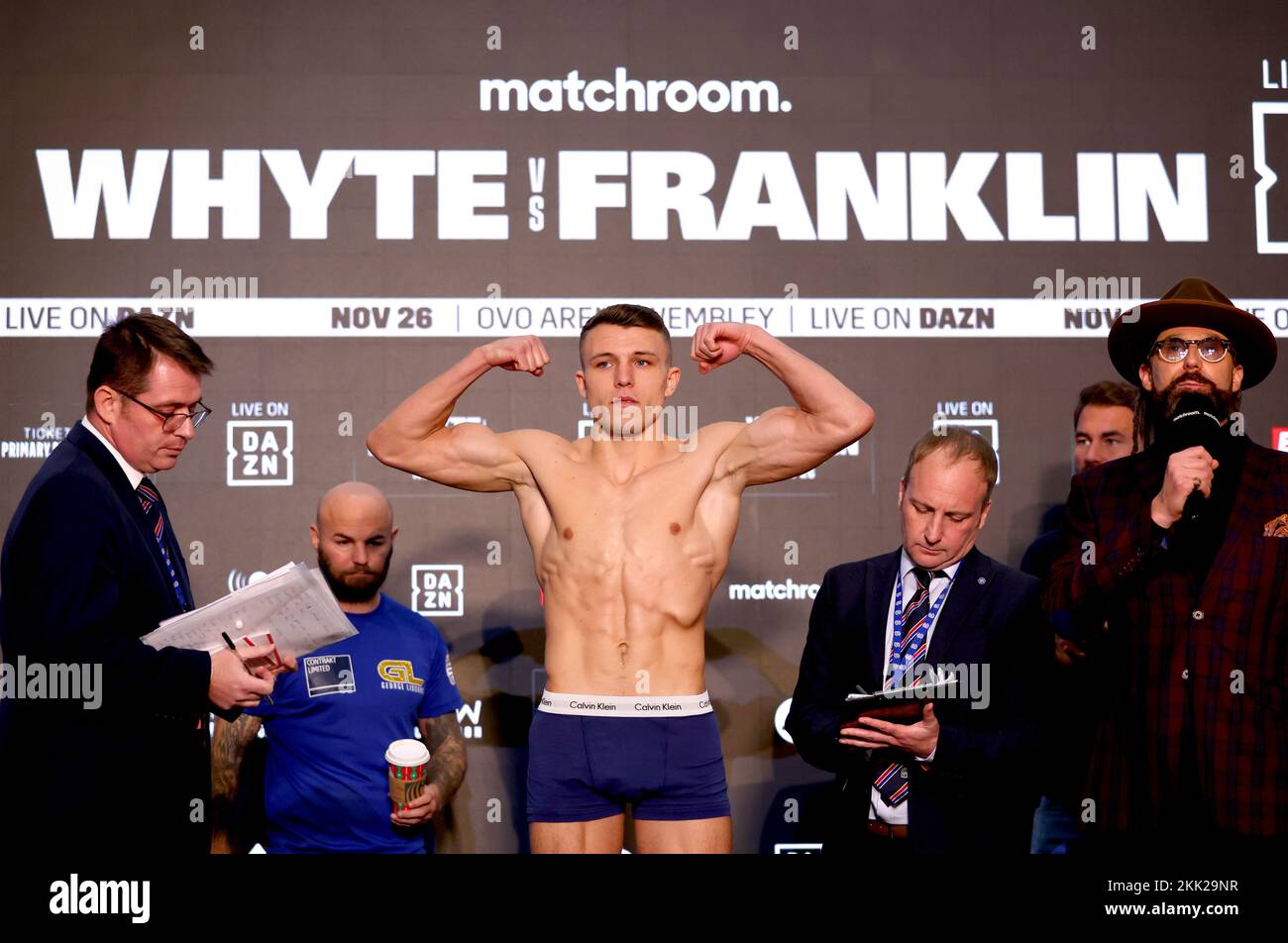George Liddard during the weigh-in at The Drum Wembley, London. Picture ...