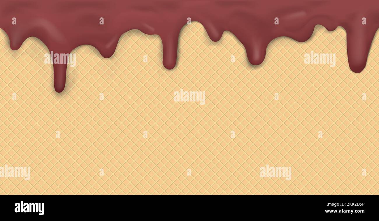 Sweet seamless panoramic ice cream pattern with dripping dark chocolate ...