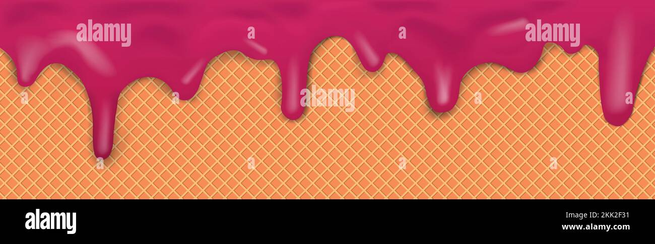 Sweet seamless panoramic ice cream pattern with dripping dark chocolate ...