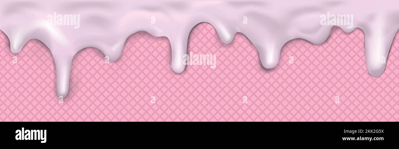 Sweet seamless panoramic ice cream pattern with dripping pink icing and ...