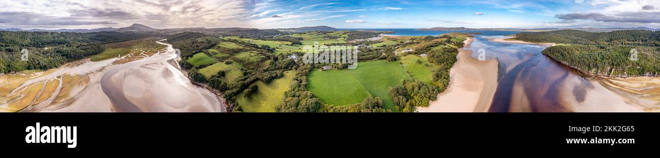 Aerial view of the Salt Marsh at Ards Forest Park in County Donegal ...