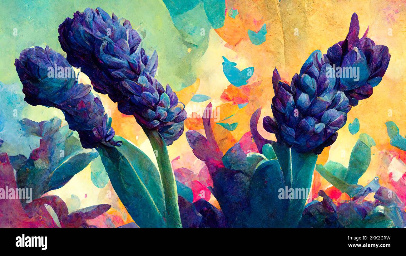 Abstract composition of plants and flower petals painting color texture ...