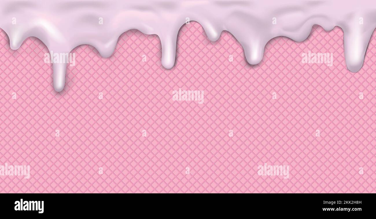 Sweet seamless panoramic ice cream pattern with dripping pink icing and ...