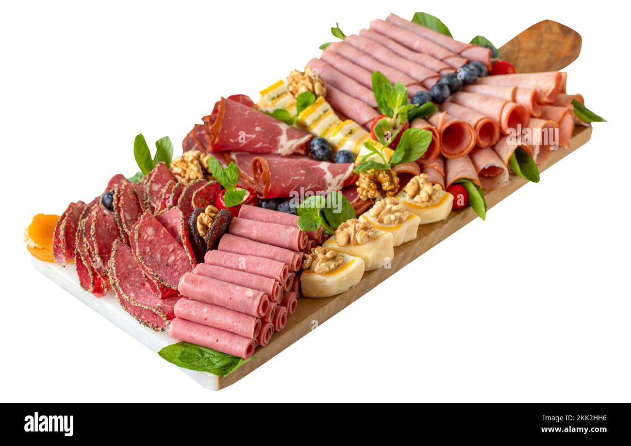 Cold Smoked Meat Plate isolated on white background. Antipasto set ...