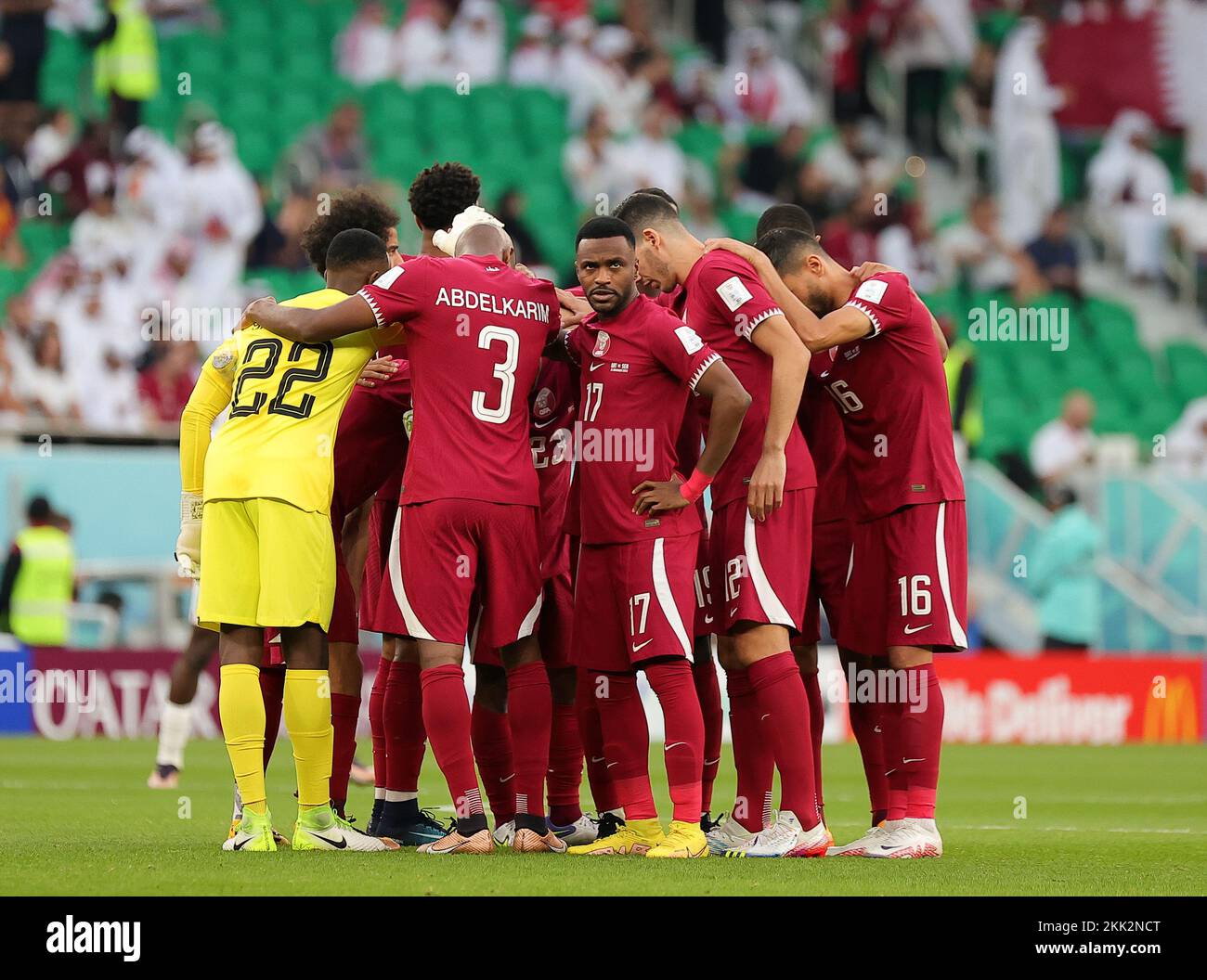 Doha, Qatar. 25th Nov, 2022. Players of Qatar react before the Group A ...