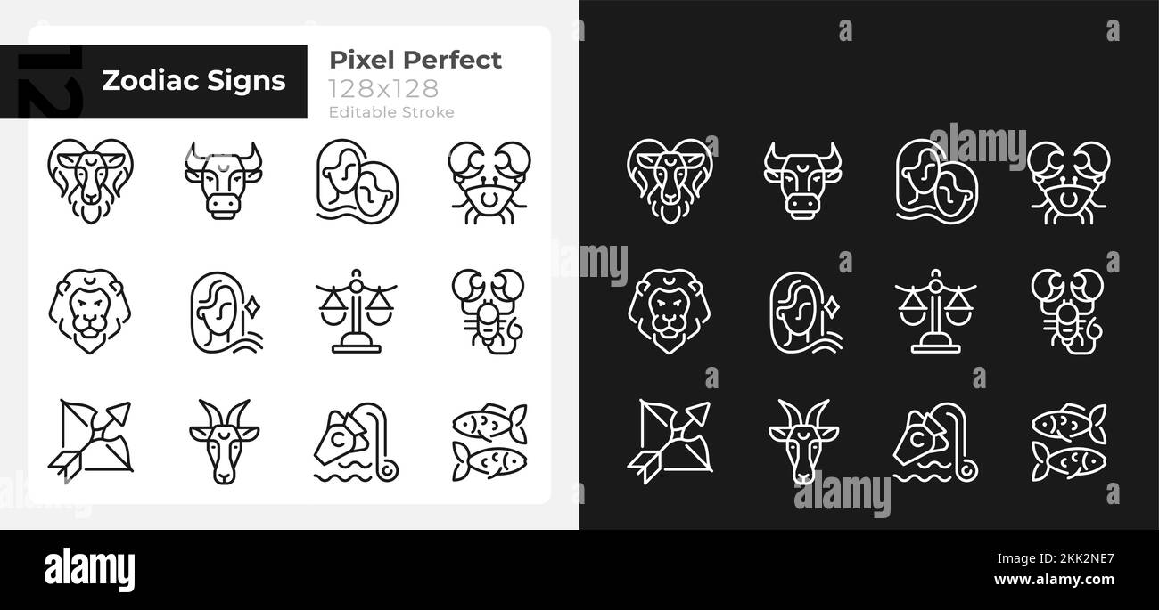 Astrological signs pixel perfect linear icons set for dark, light mode Stock Vector Image & Art ...