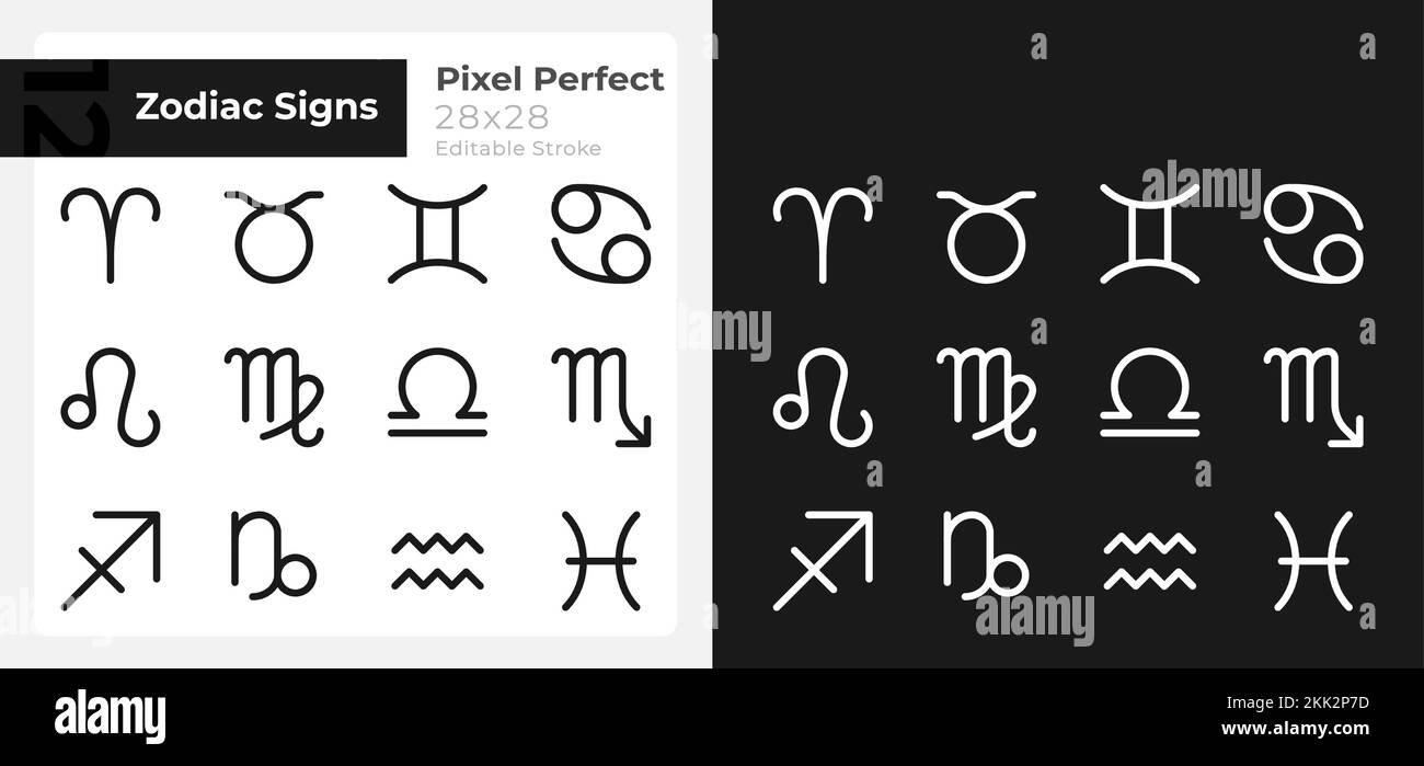 Astrological signs pixel perfect linear icons set for dark, light mode Stock Vector Image & Art ...