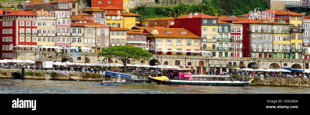 The colourful buildings of Porto old town across the River Douro, Porto ...