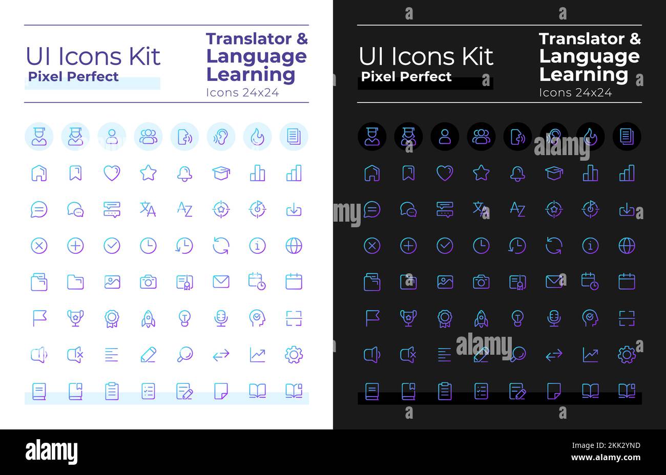 Translator pixel perfect gradient linear ui icons set for dark, light mode Stock Vector Image ...