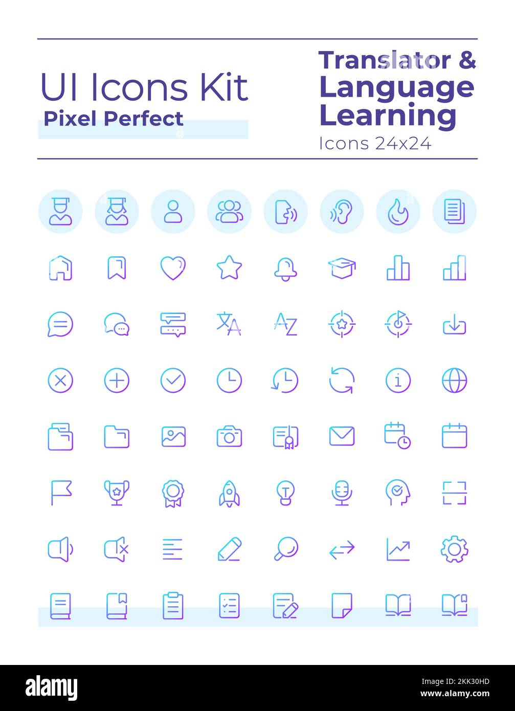 Translator pixel perfect gradient linear ui icons set Stock Vector Image & Art - Alamy