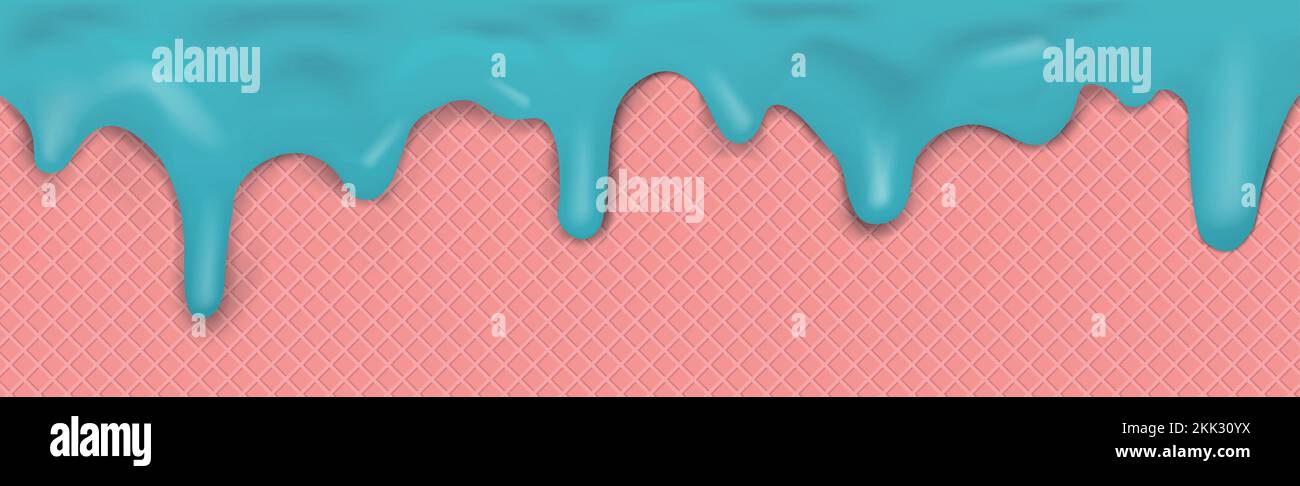 Sweet seamless panoramic ice cream pattern with dripping pink icing and ...
