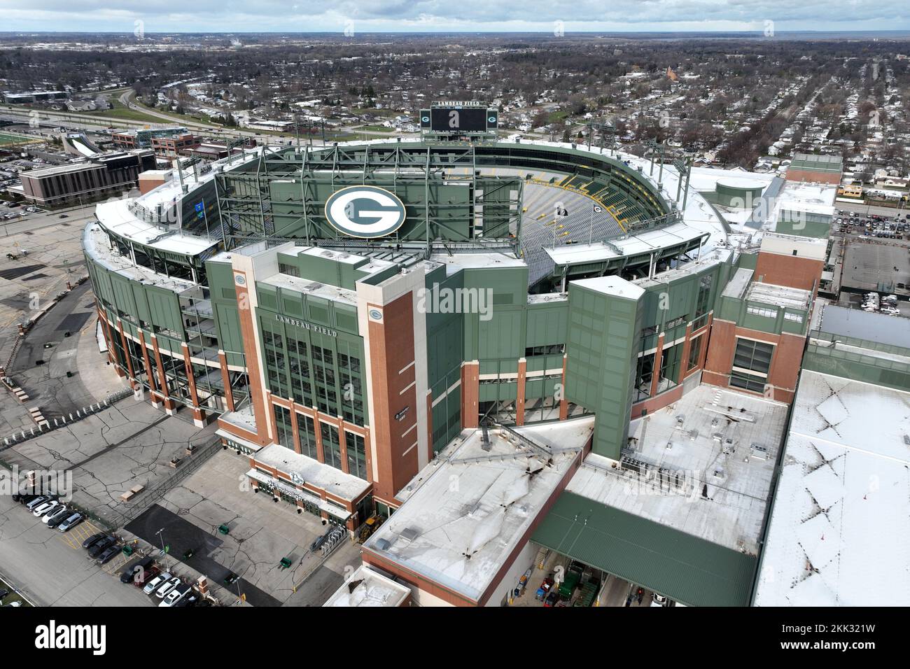 A general overall aerial view of Lambeau Field, Wednesday, Nov. 16 ...
