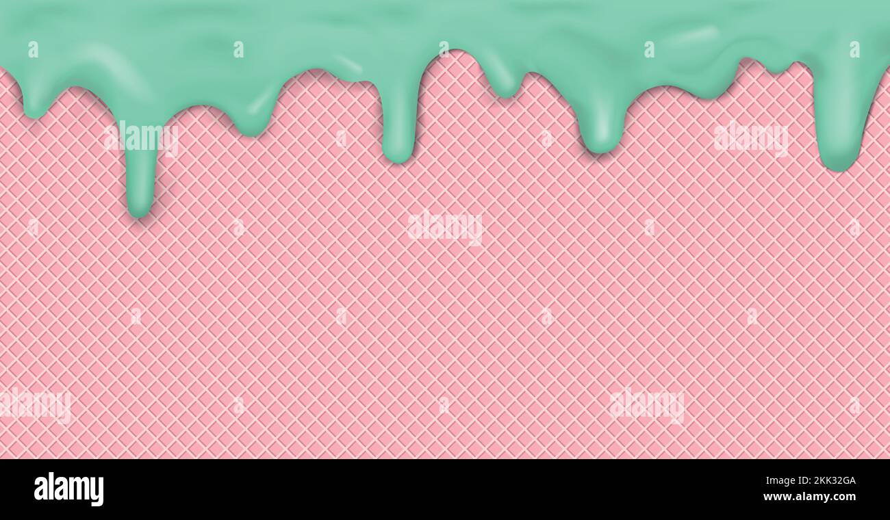 Sweet seamless panoramic ice cream pattern with dripping pink icing and ...