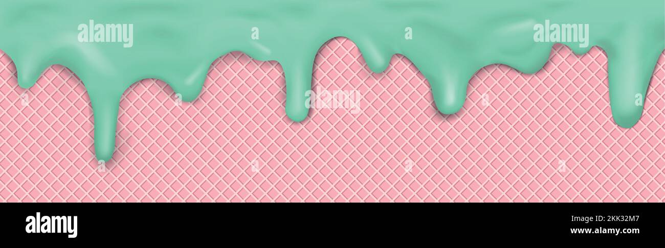 Sweet seamless panoramic ice cream pattern with dripping pink icing and ...