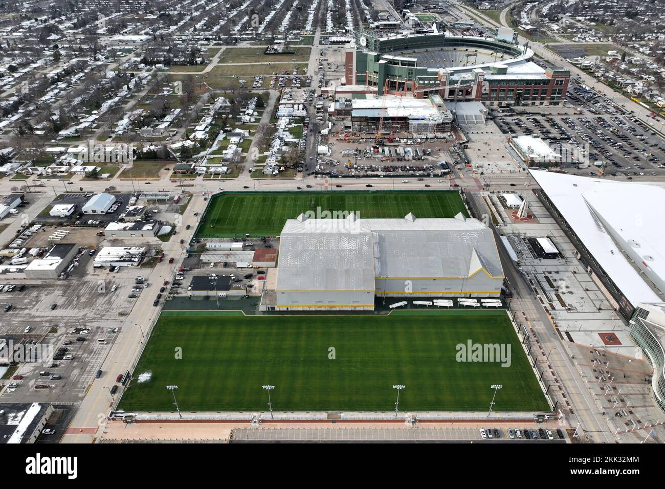 A general overall aerial view of Lambeau Field and the Don Hutson ...