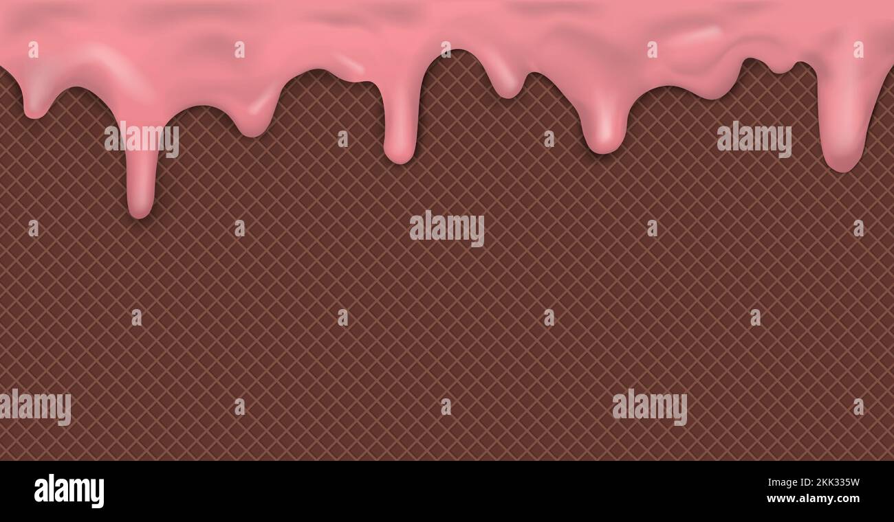 Sweet seamless panoramic ice cream pattern with dripping pink icing and ...