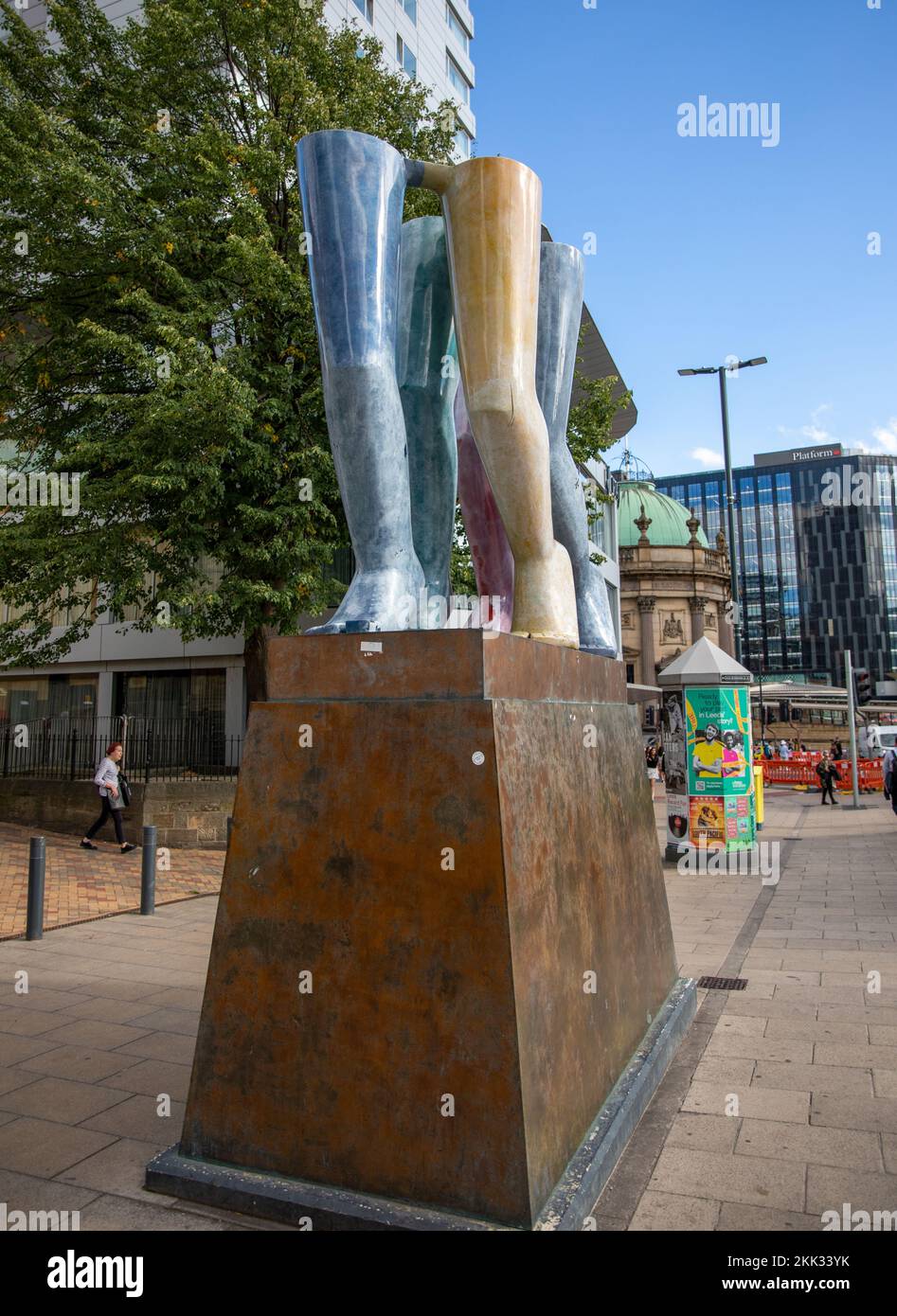 A vertical of colorful Legs Walking sculpture near Leeds station in ...
