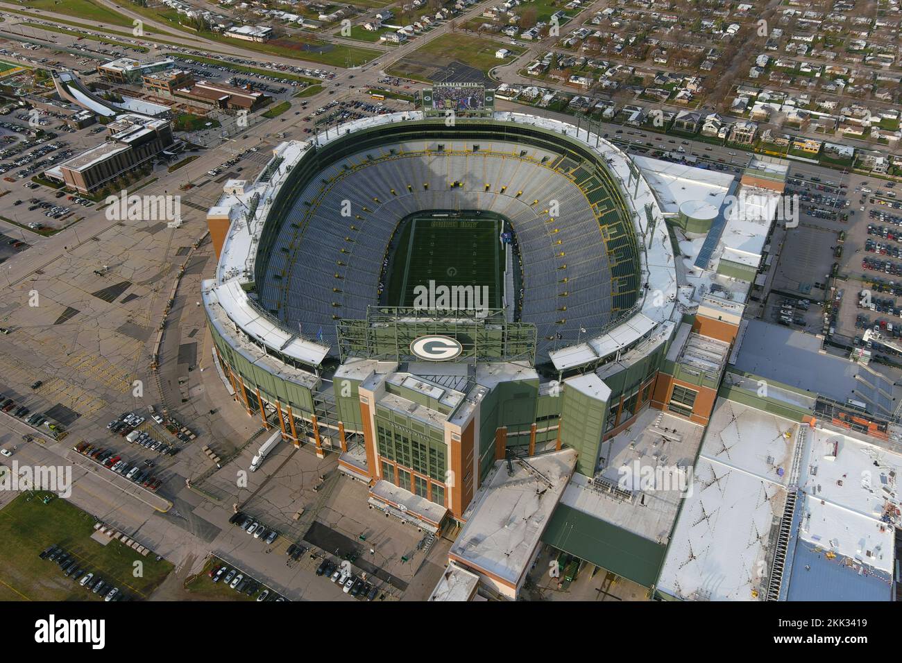 A general overall aerial view of Lambeau Field, Wednesday, Nov. 16 ...