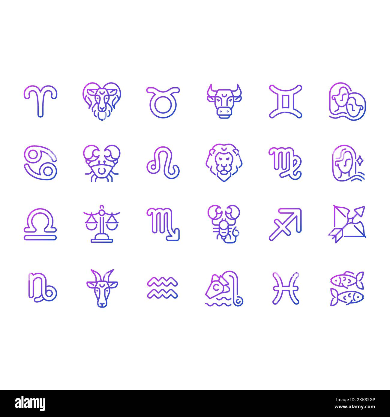 Zodiac signs pixel perfect gradient linear vector big icons set Stock ...