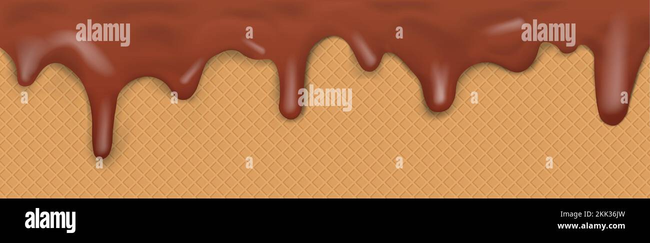 Sweet seamless panoramic ice cream pattern with dripping dark chocolate ...
