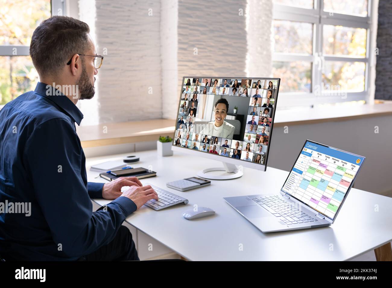 Virtual Video Conference Business Meeting On Computer Stock Photo - Alamy