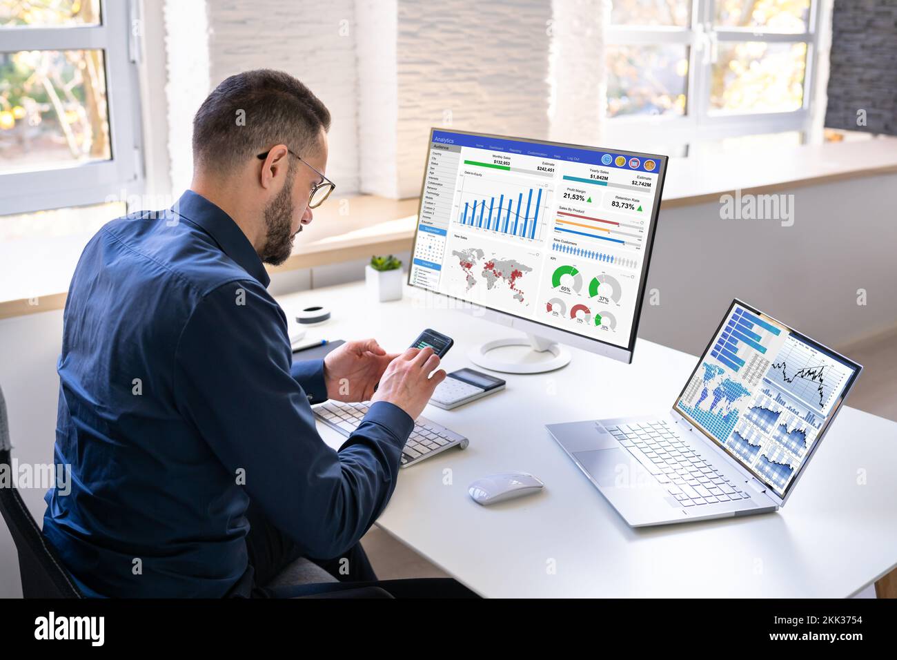 KPI Business Analytics Data Dashboard. Analyst Using Computer Stock ...