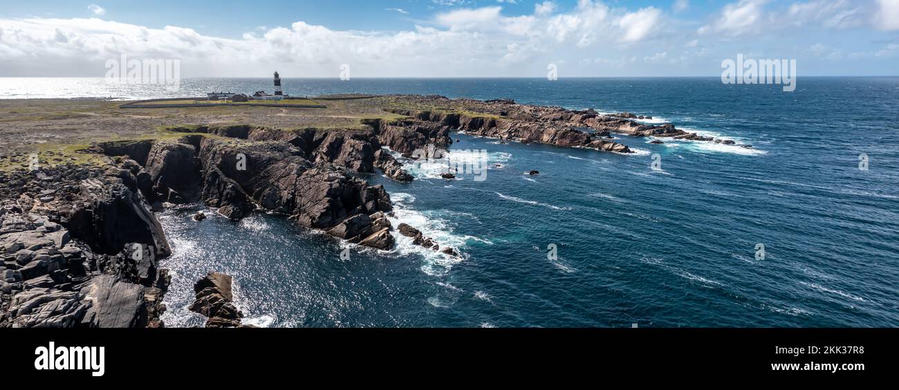 Aerial view of the Lighthouse on Tory Island, County Donegal, Republic ...