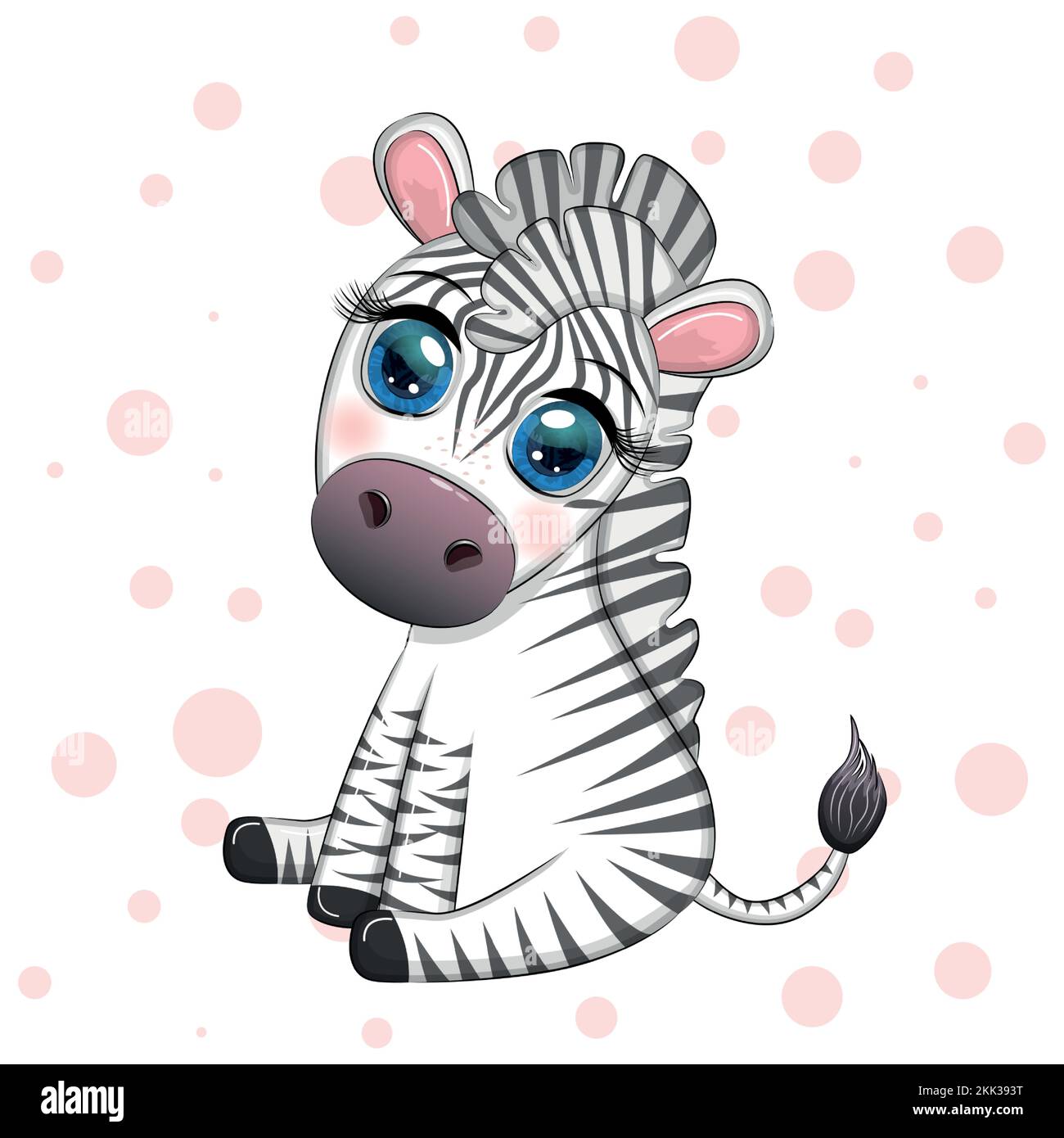 Cute cartoon zebra is sitting and waving its tail. Children's character ...