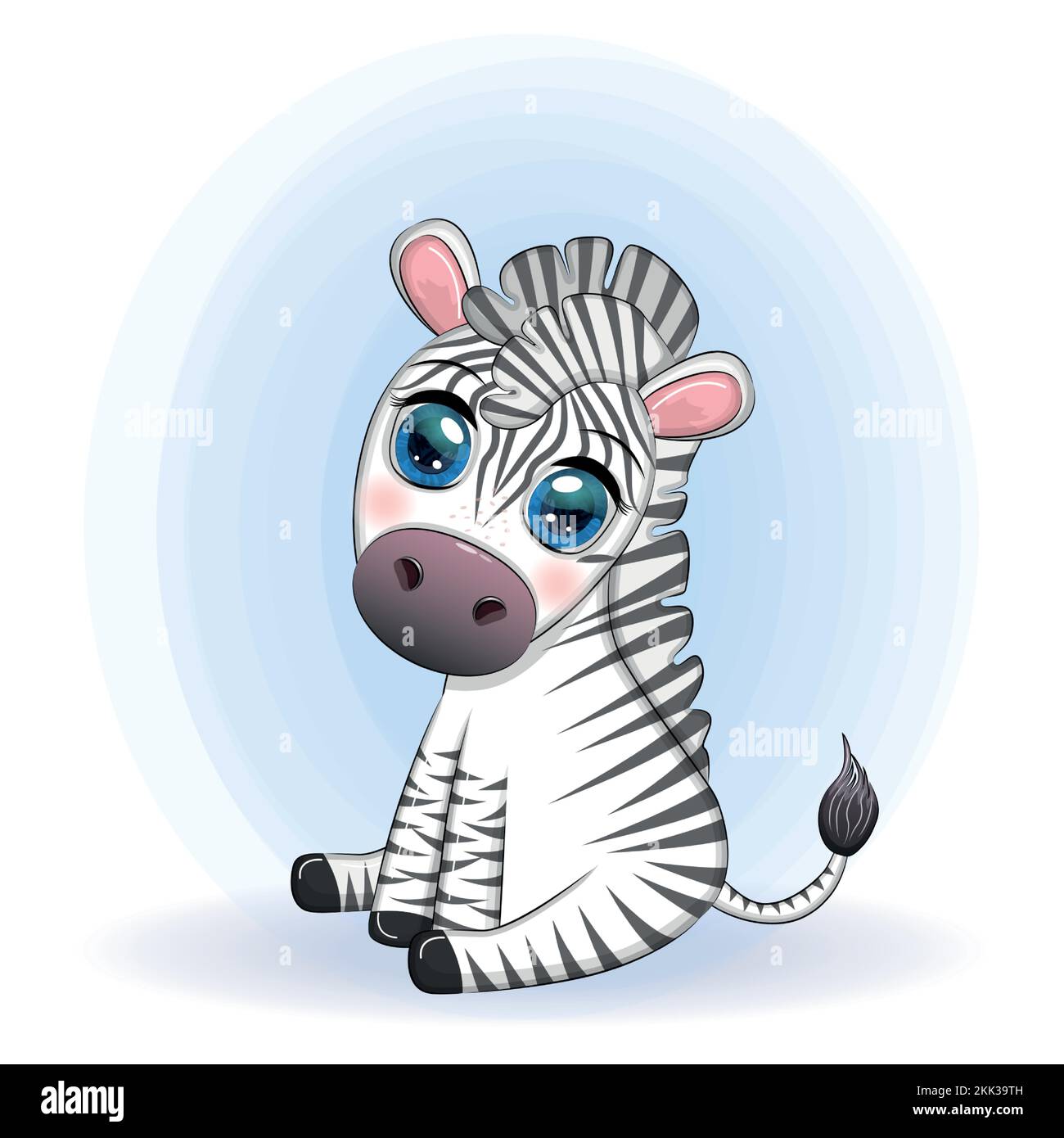 Cute cartoon zebra is sitting and waving its tail. Children's character ...
