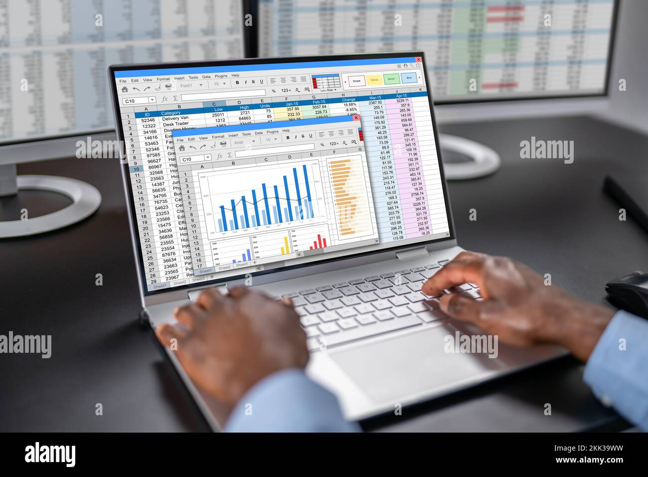 Man Using Finance Spreadsheet Report On Laptop Screen Stock Photo - Alamy
