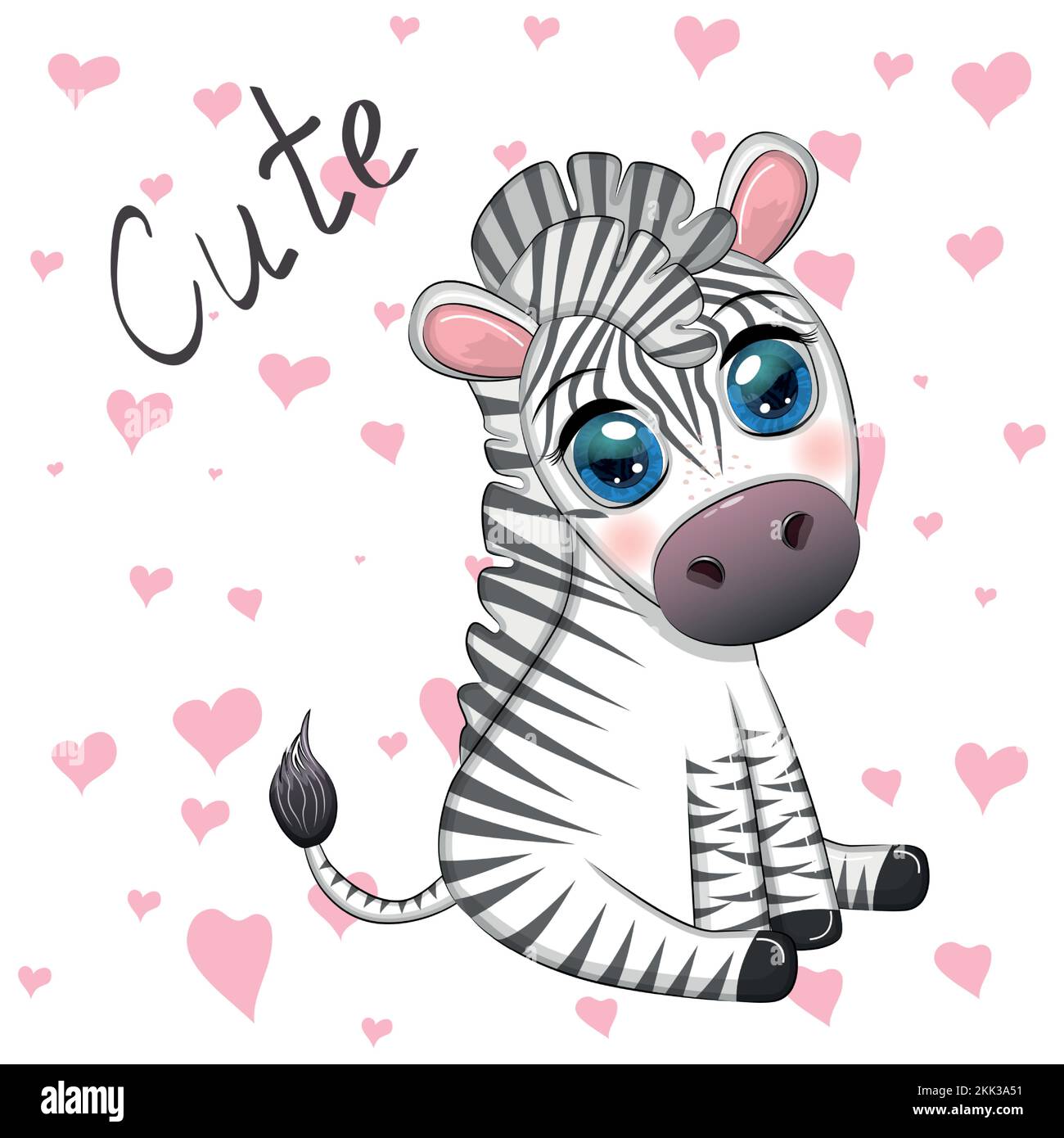 Cute cartoon zebra is sitting and waving its tail. Children's character ...