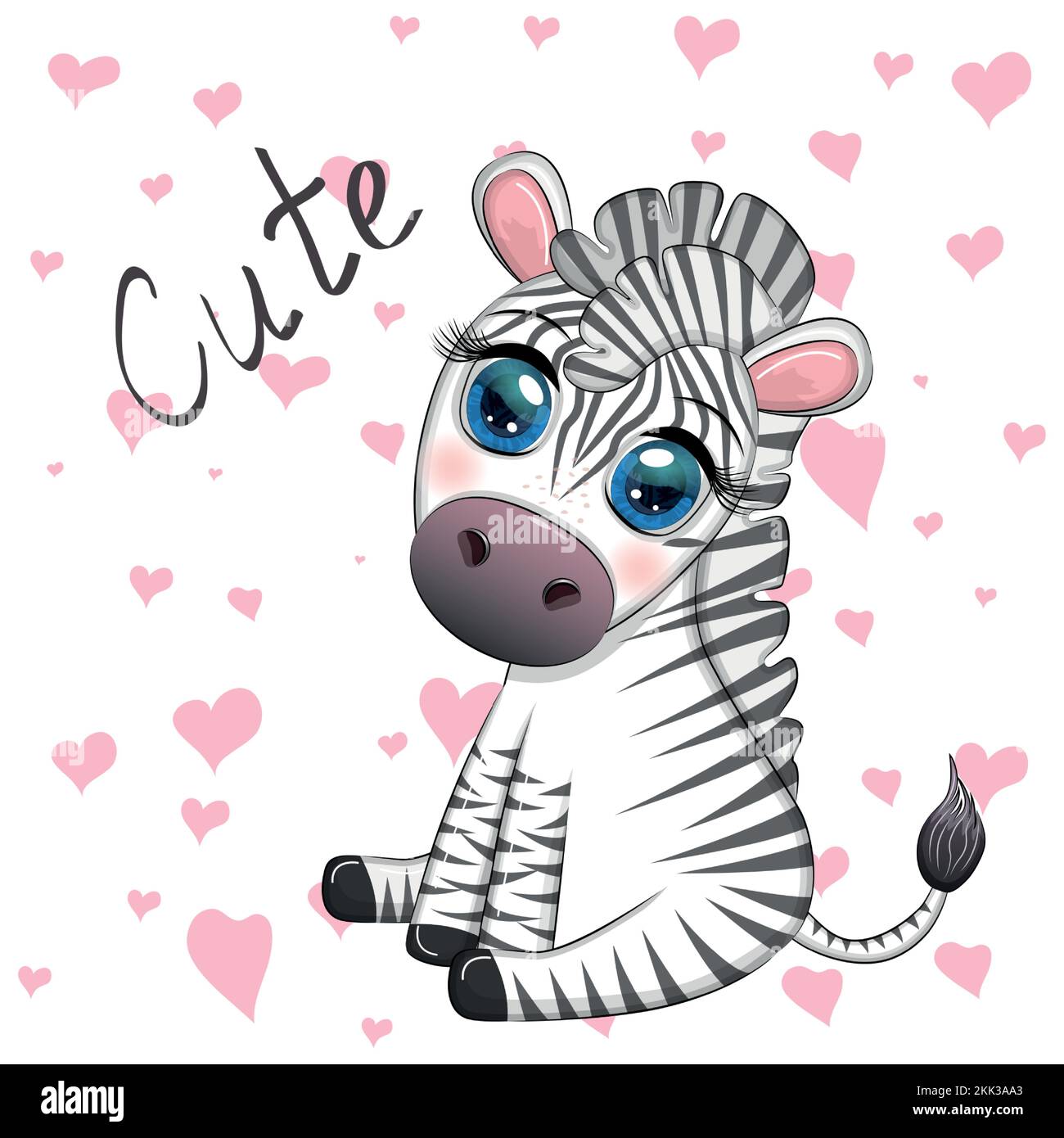 Cute cartoon zebra is sitting and waving its tail. Children's character ...