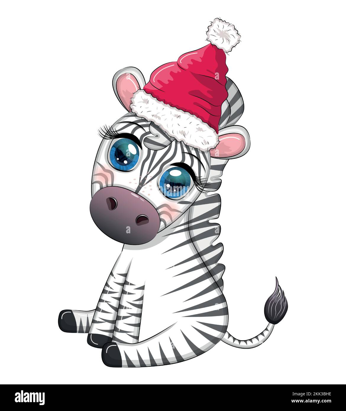 Cute zebra in red santa hat with christmas ball, candy kane, gift ...