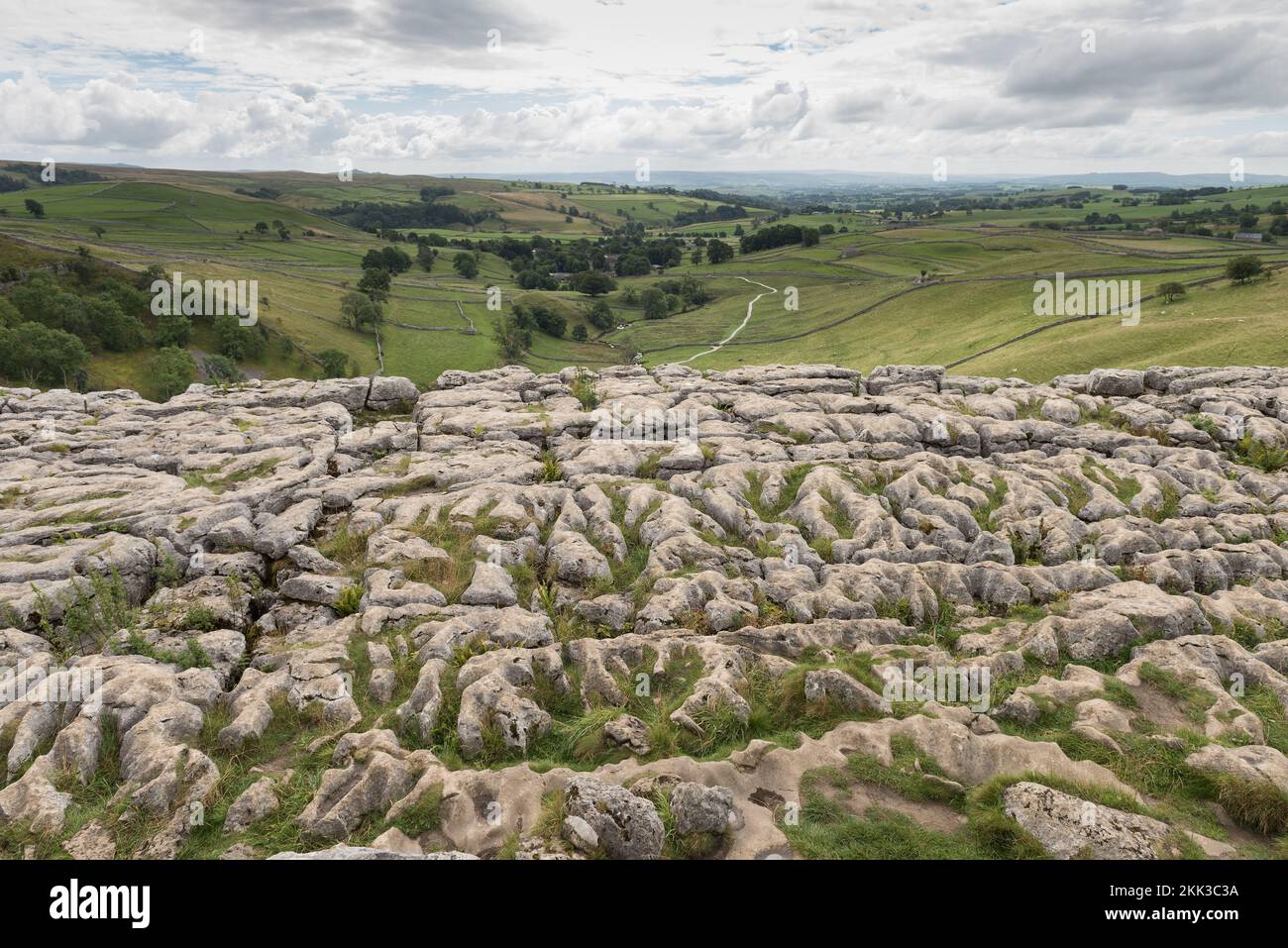 Malham Cove, a fault on the middle Craven Fault, limestone pavement on ...
