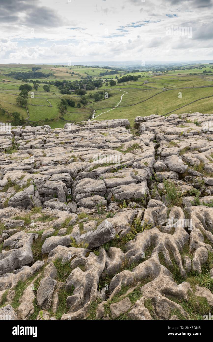 Malham Cove, a fault on the middle Craven Fault, limestone pavement on ...