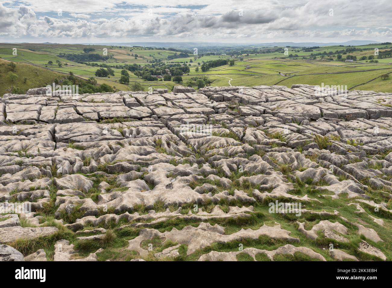 Malham Cove, a fault on the middle Craven Fault, limestone pavement on ...