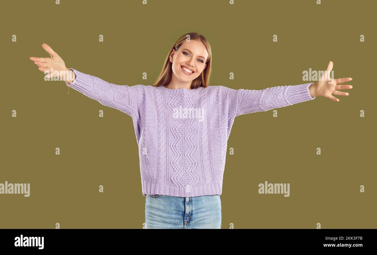 Portrait Of A Happy Young Girl Spreading Her Arms Wide Wanting To Hug 2682