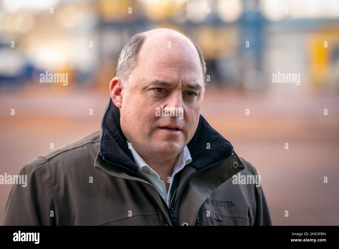 Defence Secretary Ben Wallace during a visit to BAE Govan shipyard in ...