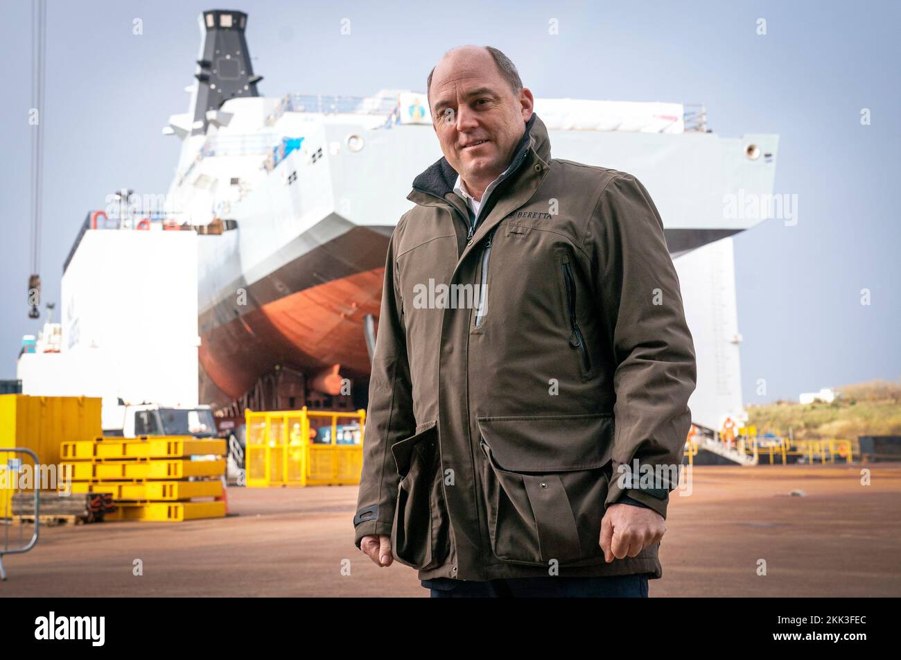 Defence Secretary Ben Wallace during a visit to BAE Govan shipyard in ...