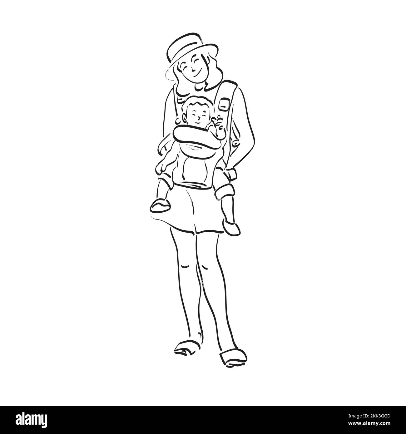 line art mother carrying her infant with ergonomic baby carrier ...