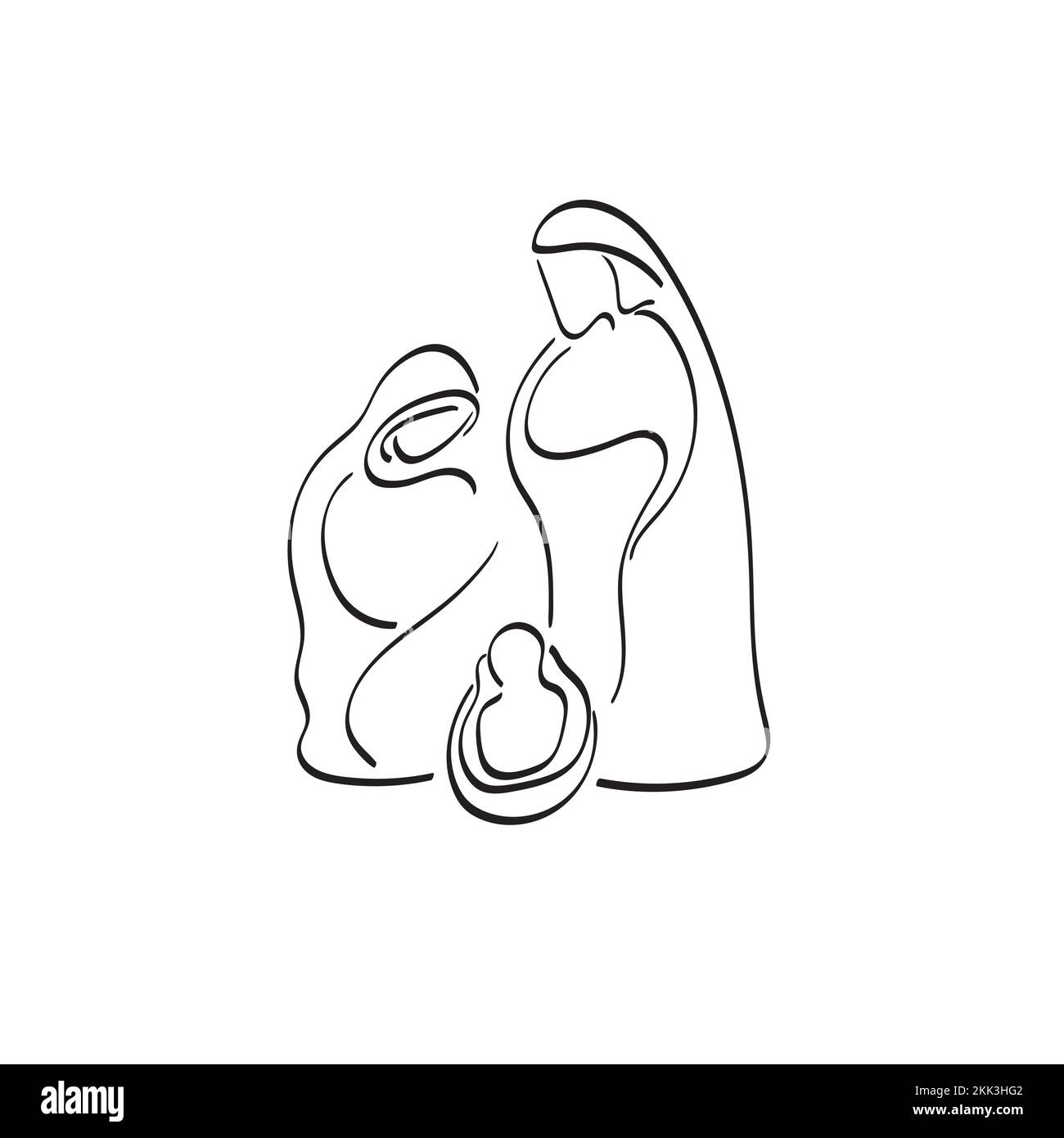 line art nativity scene of christmas illustration vector hand drawn ...