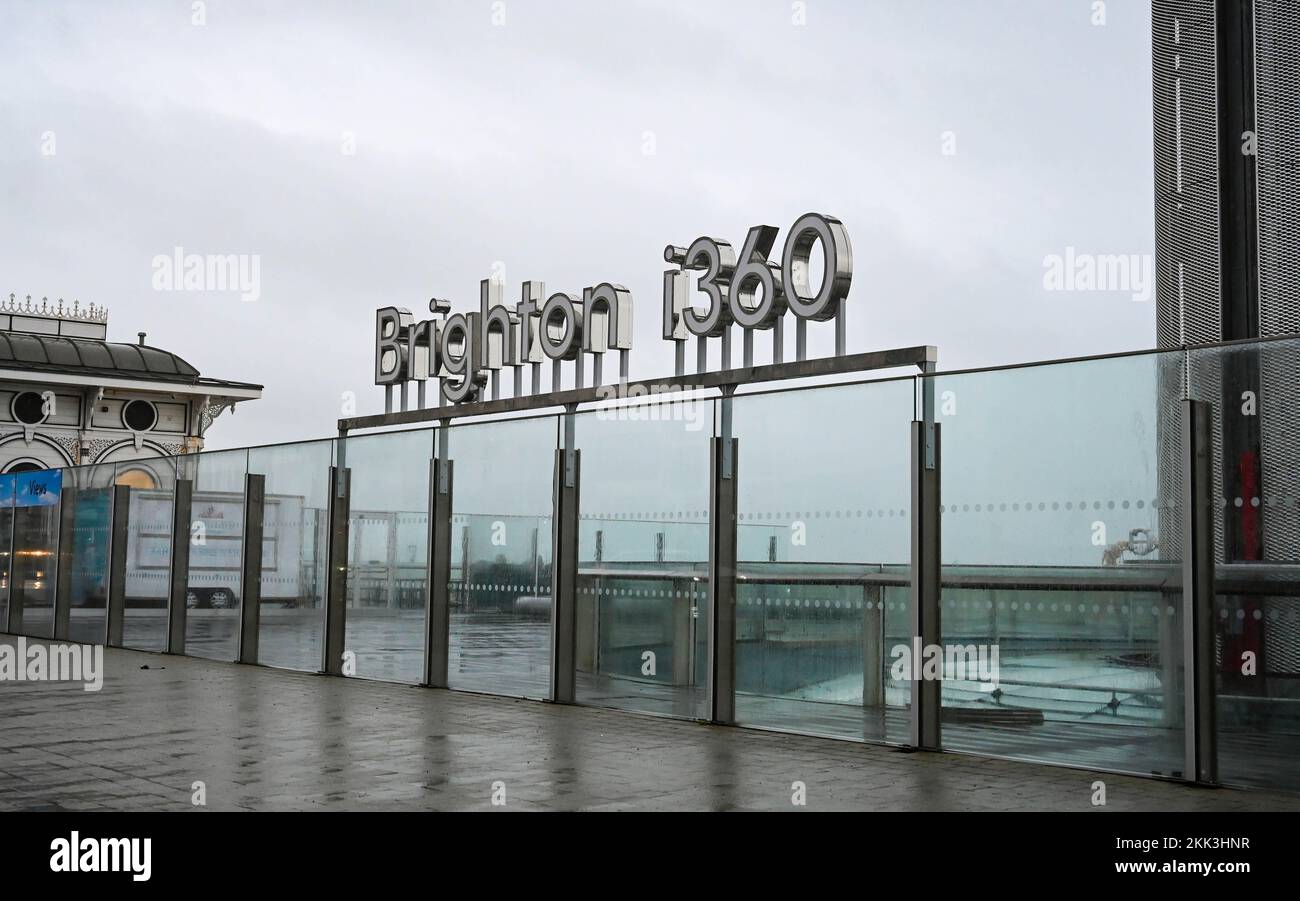 The Brighton i360 tourist attraction a wet day , Sussex , England UK ...