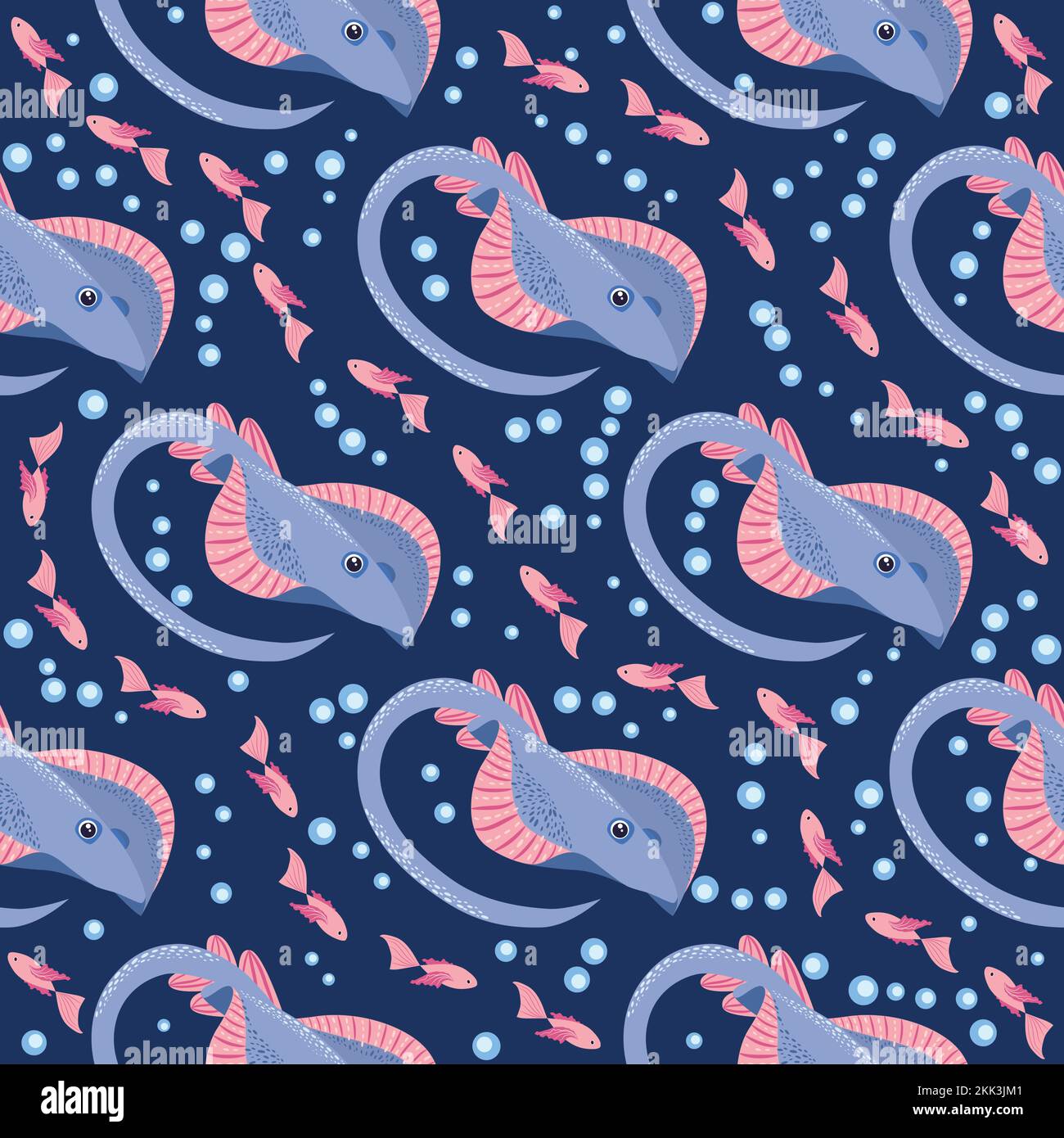 Stingray, Batomorphi sea life, fish, animals bright seamless pattern ...