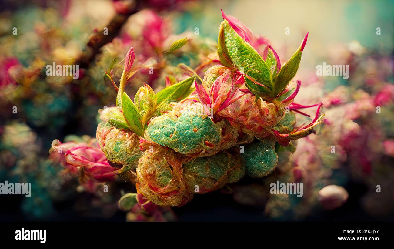 Abstract composition of plants and flower petals painting color texture ...