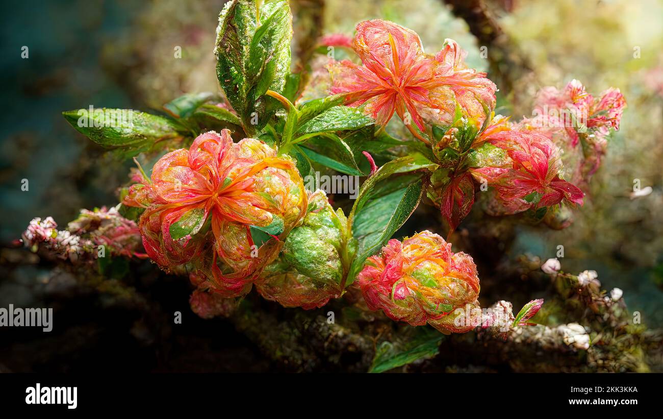 Abstract composition of plants and flower petals painting color texture ...