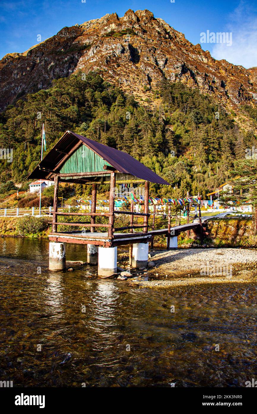 Beautiful lake in Arunachal Pradesh in India with a hut in the water ...