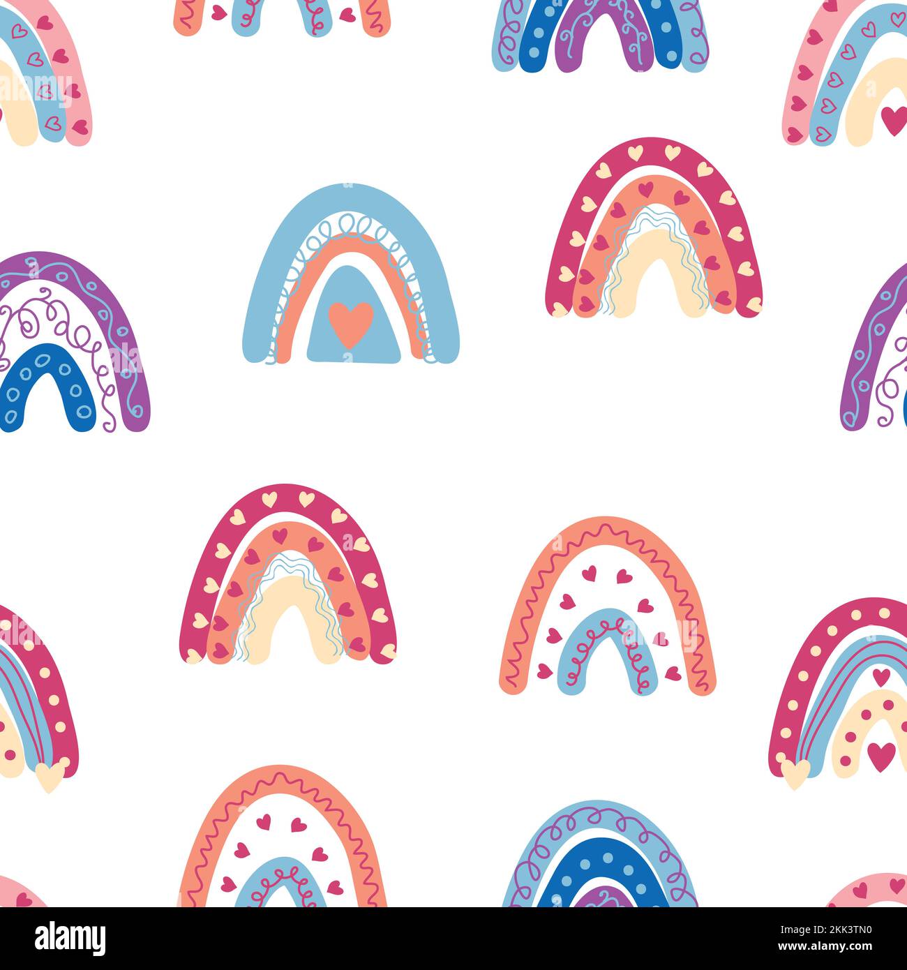 Rainbow seamless pattern in pastel colors. Scandinavian baby hand drawn ...
