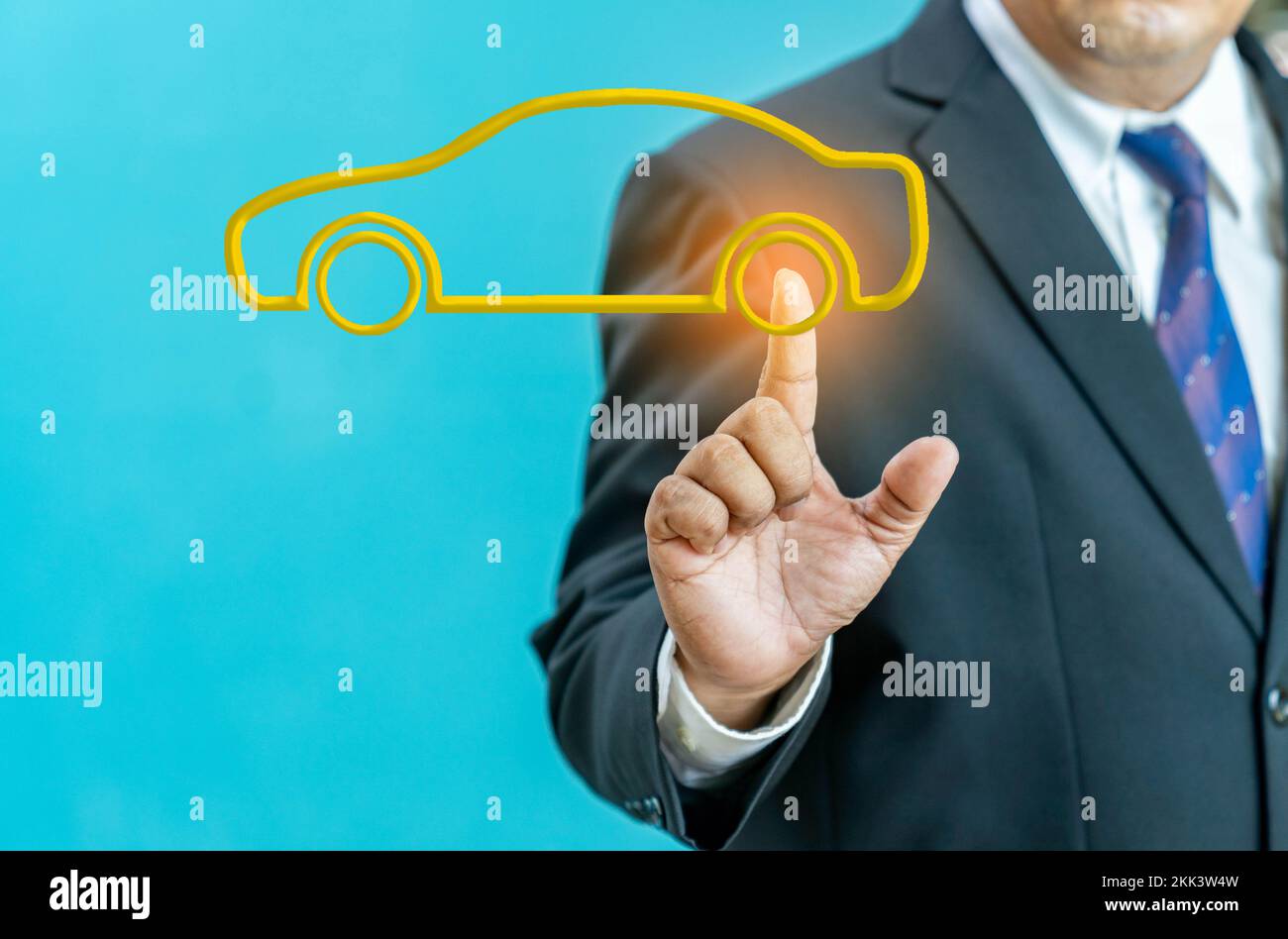 Business man point car icon concept of finance and car loan isolate on ...