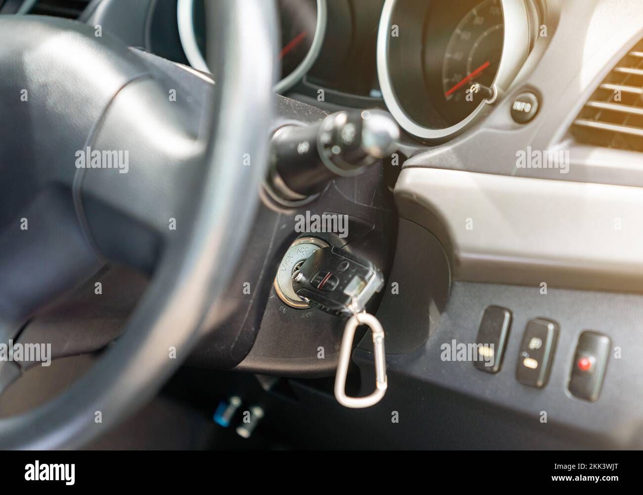 Car Ignition With Key ready to start and drive go to work Stock Photo ...